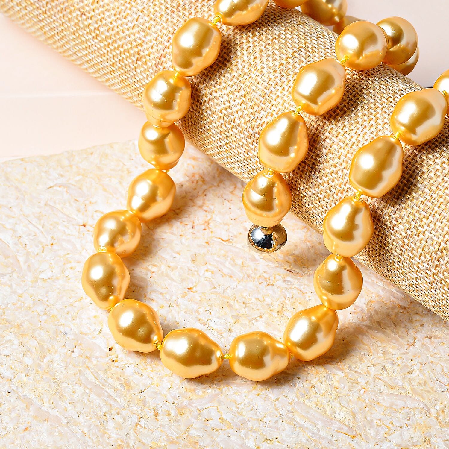 One Time Deal- Golden Color Shell Pearl Necklace (Size - 20) in Rhodium ...