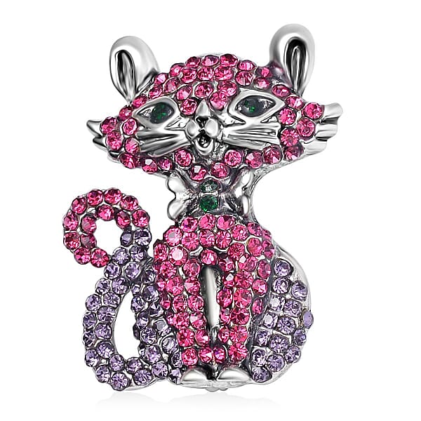 Multi-Colour Crystal Cat Brooch - 7639567 - TJC