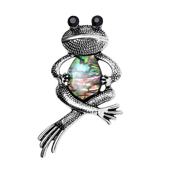 Black Crystal and Abalone Shell Frog Brooch - 7639648 - TJC