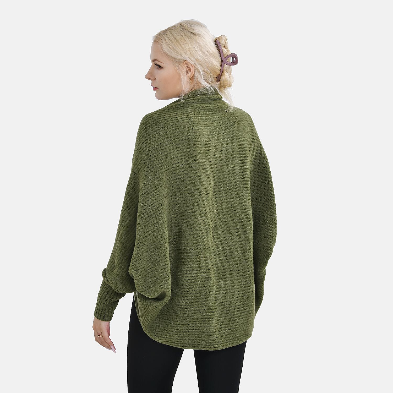Closeout Deal - Batwing Sleeve Solid Cardigan - Green - 7639957 - TJC