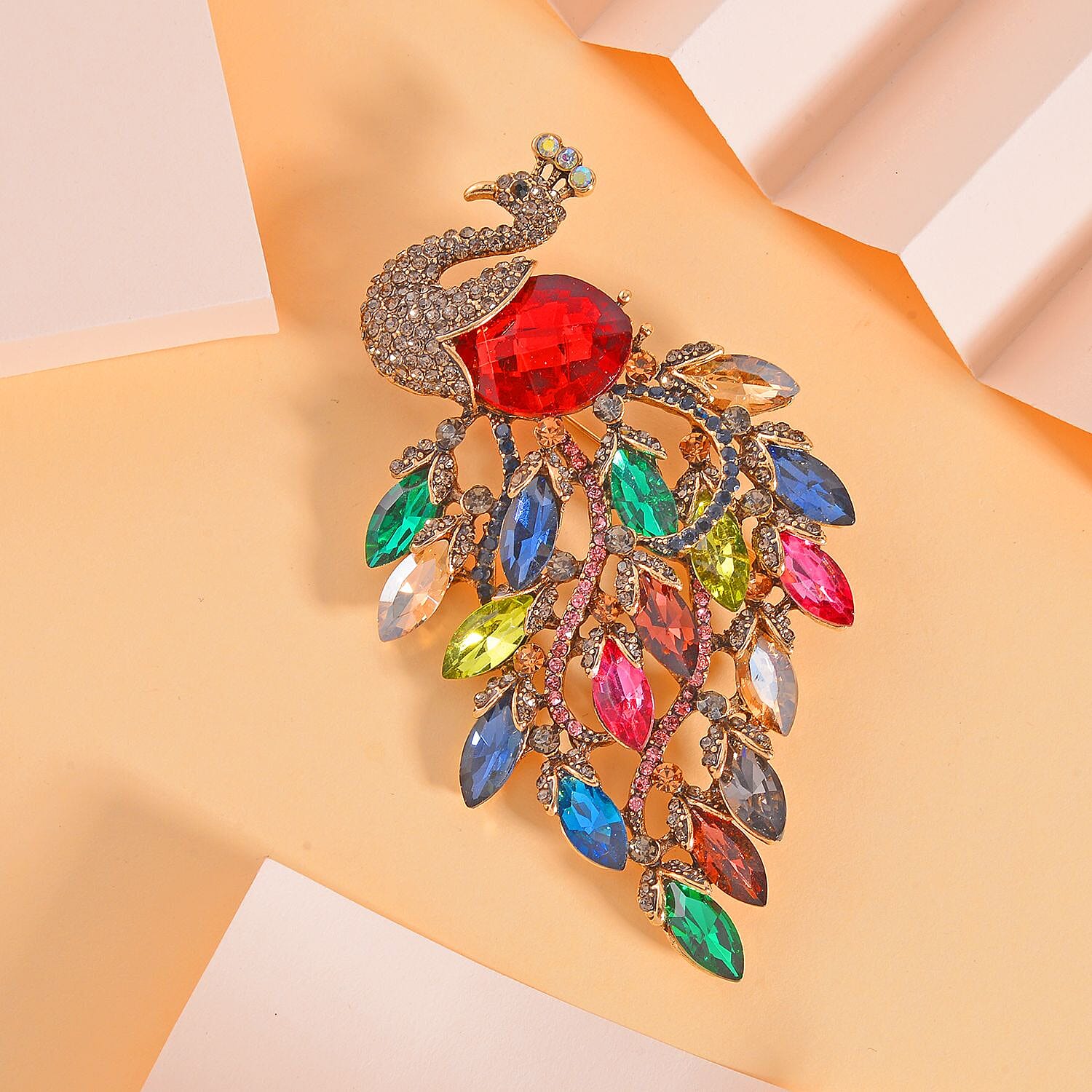 Designer Inspired Multi Colour Austrian Crystal Peacock Brooch in ...