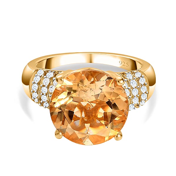 Citrine, White Zircon Ring in 18K Vermeil Yellow Gold Plated Sterling ...