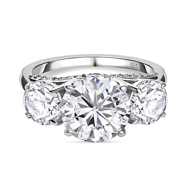 Moissanite Trilogy Ring in Platinum Overlay Sterling Silver 4.30 Ct ...