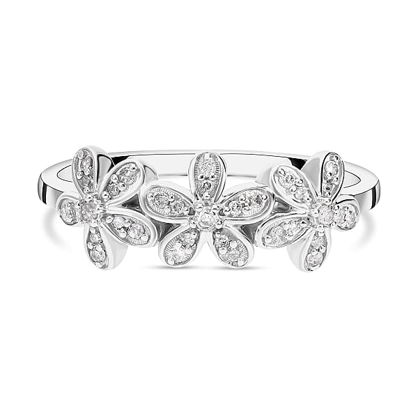 Diamond Floral Ring in Platinum Overlay Sterling Silver - 7645339 - TJC