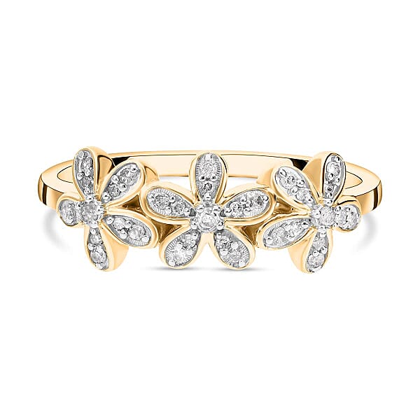 Diamond Floral Ring in 18K Vermeil Yellow Gold Plated Sterling Silver ...