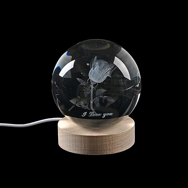 Laser Etched Dolphin Crystal Ball with Wood Base & Color Changing LED ...