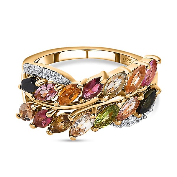 Multi-Tourmaline & Natural Zircon Cluster Ring in 18K Vermeil Yellow ...