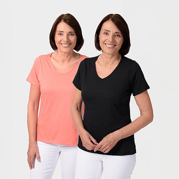 TAMSY Set of 2 Short Sleeve Classic V-Neck T-Shirt - 1713936201 - TJC