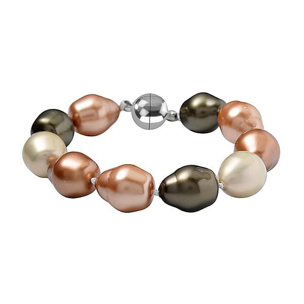 Multi Color Shell Pearl Bracelet (Size - 8) in Rhodium Overlay Sterling ...