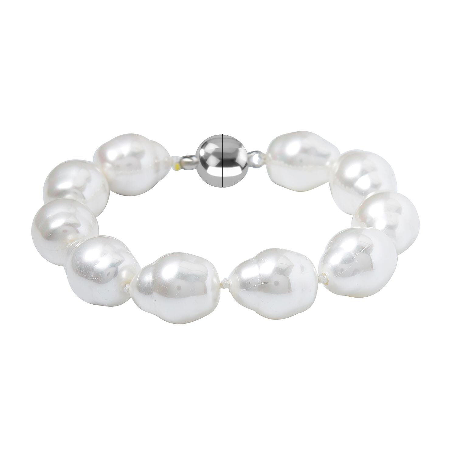 White Shell Pearl Bracelet (Size - 8) in Rhodium Overlay Sterling ...