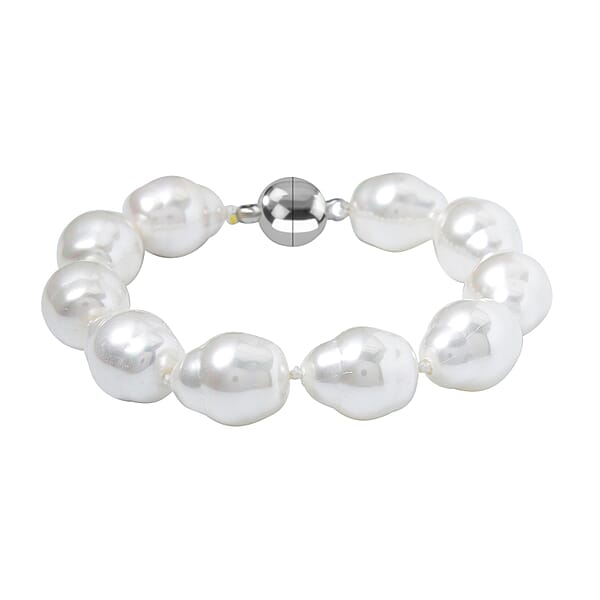 White Shell Pearl Bracelet (Size - 8) in Rhodium Overlay Sterling ...