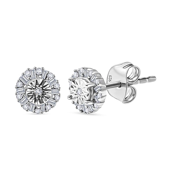 White Diamond Solitaire Stud Push Post Earring in Platinum Overlay ...