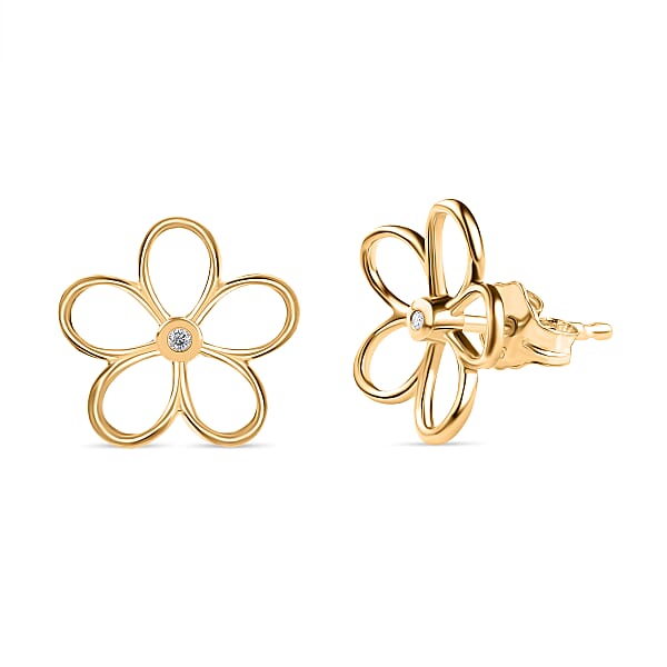 9K Yellow Gold I3 White Diamond I3 Solitaire Floral Stud Push Post ...