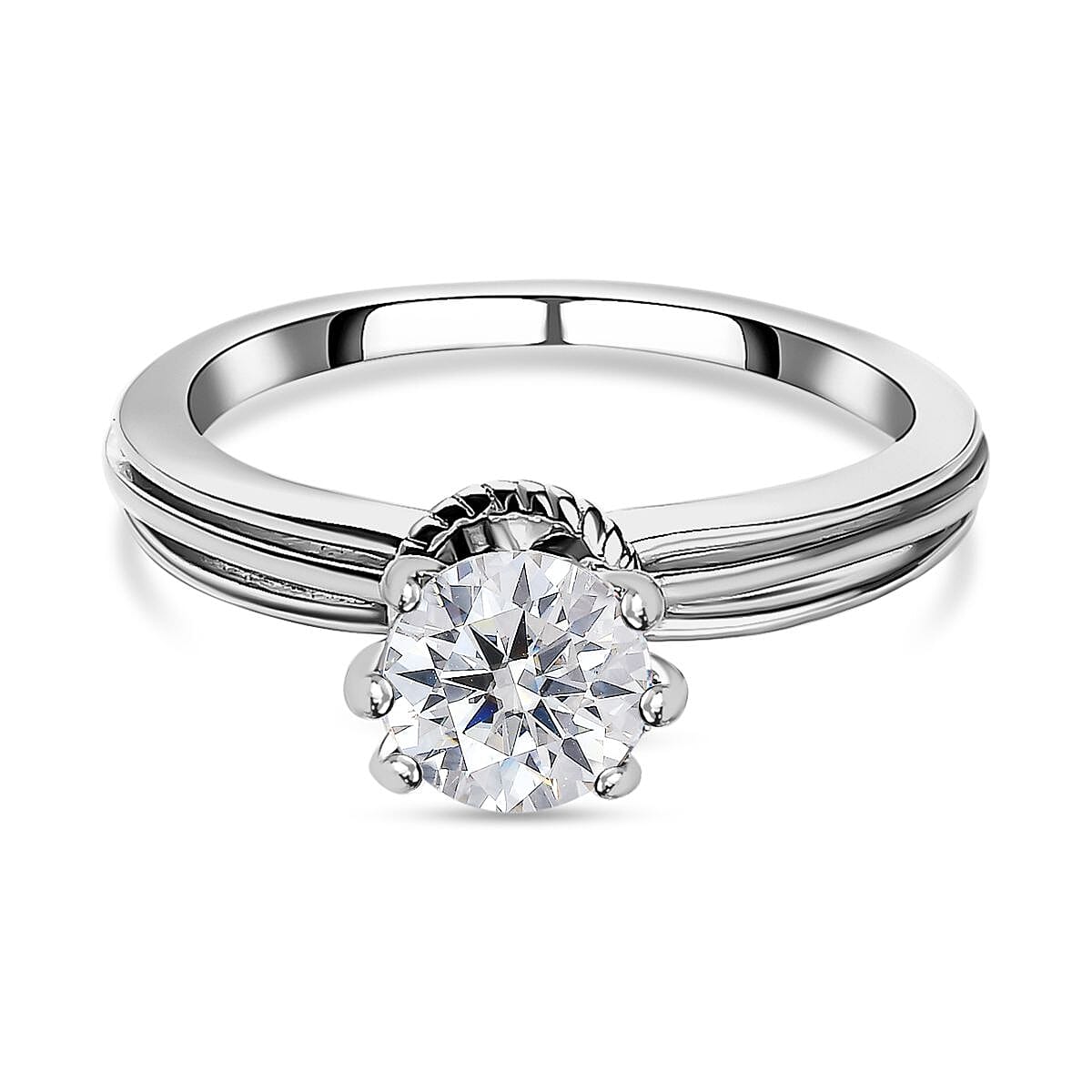 Moissanite Solitaire Ring in Platinum Overlay Sterling Silver - 7649011 ...