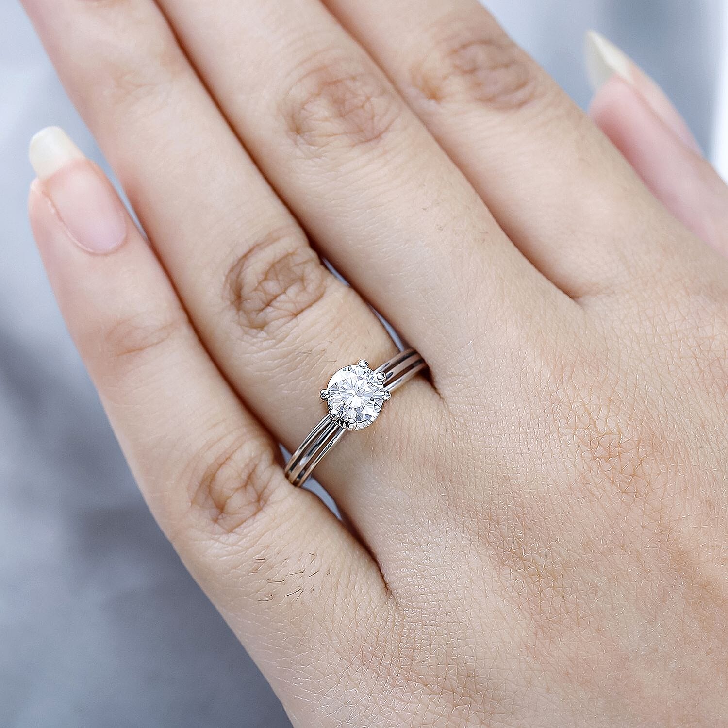 Moissanite Solitaire Ring in Platinum Overlay Sterling Silver - 7649011 ...
