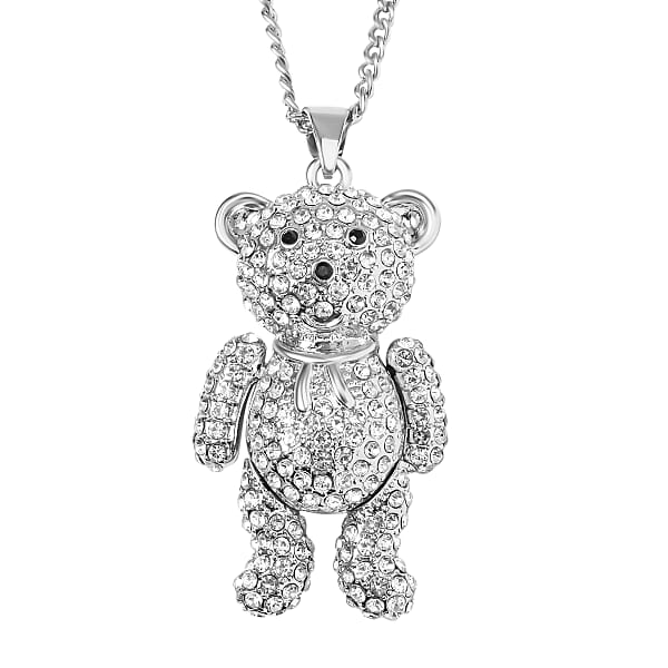 Black & White Austrian Crystal Teddy Bear Necklace (Size - 29-2 inch ...