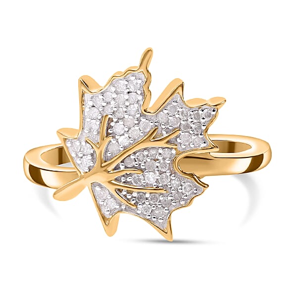 Diamond Maple Leaf Ring in 18K Vermeil YG Plated Sterling Silver ...