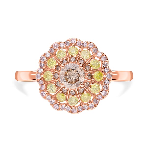 Natural Champagne, Pink and Yellow Diamond Floral Ring in 9K Rose Gold ...