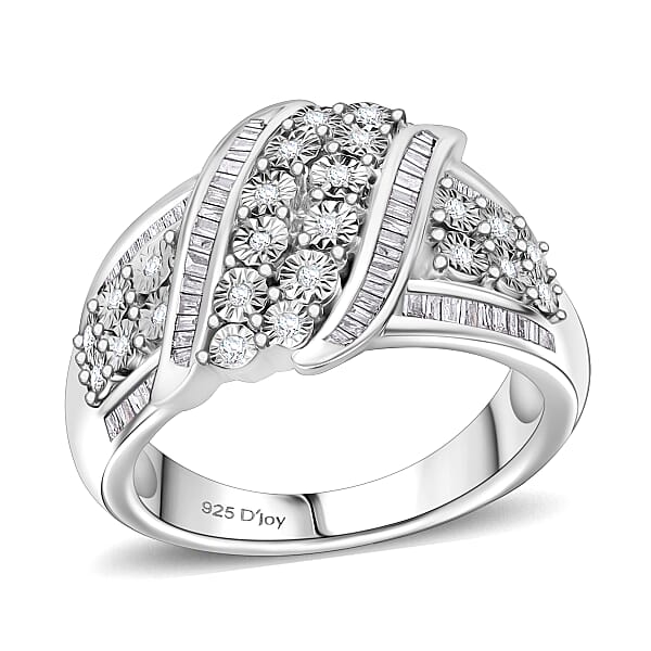 Diamond Cluster Ring in Platinum Overlay Sterling Silver - 7652316 - TJC