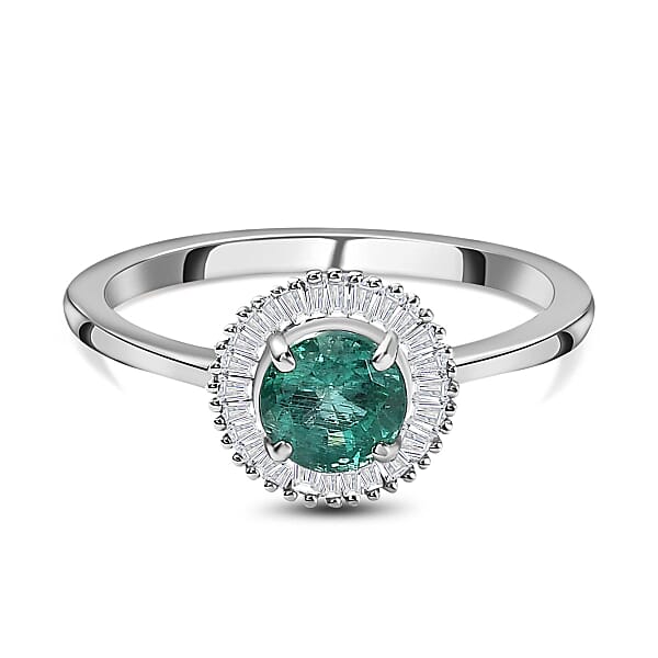 950 Platinum AAAA Zambian Emerald (Round 6mm 0.75 Cts) Diamond (SI/G-H ...