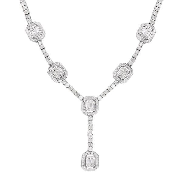 White Diamond Necklace (Size - 20) in Platinum Overlay Sterling Silver ...