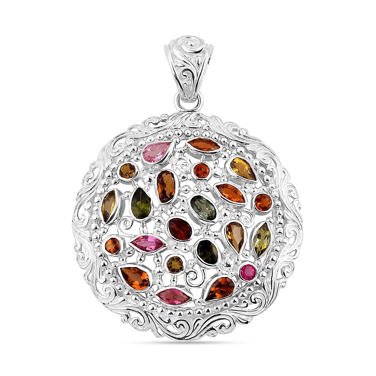 Royal Bali Collection Multi-Tourmaline Pendant in Sterling Silver 3.28 ...