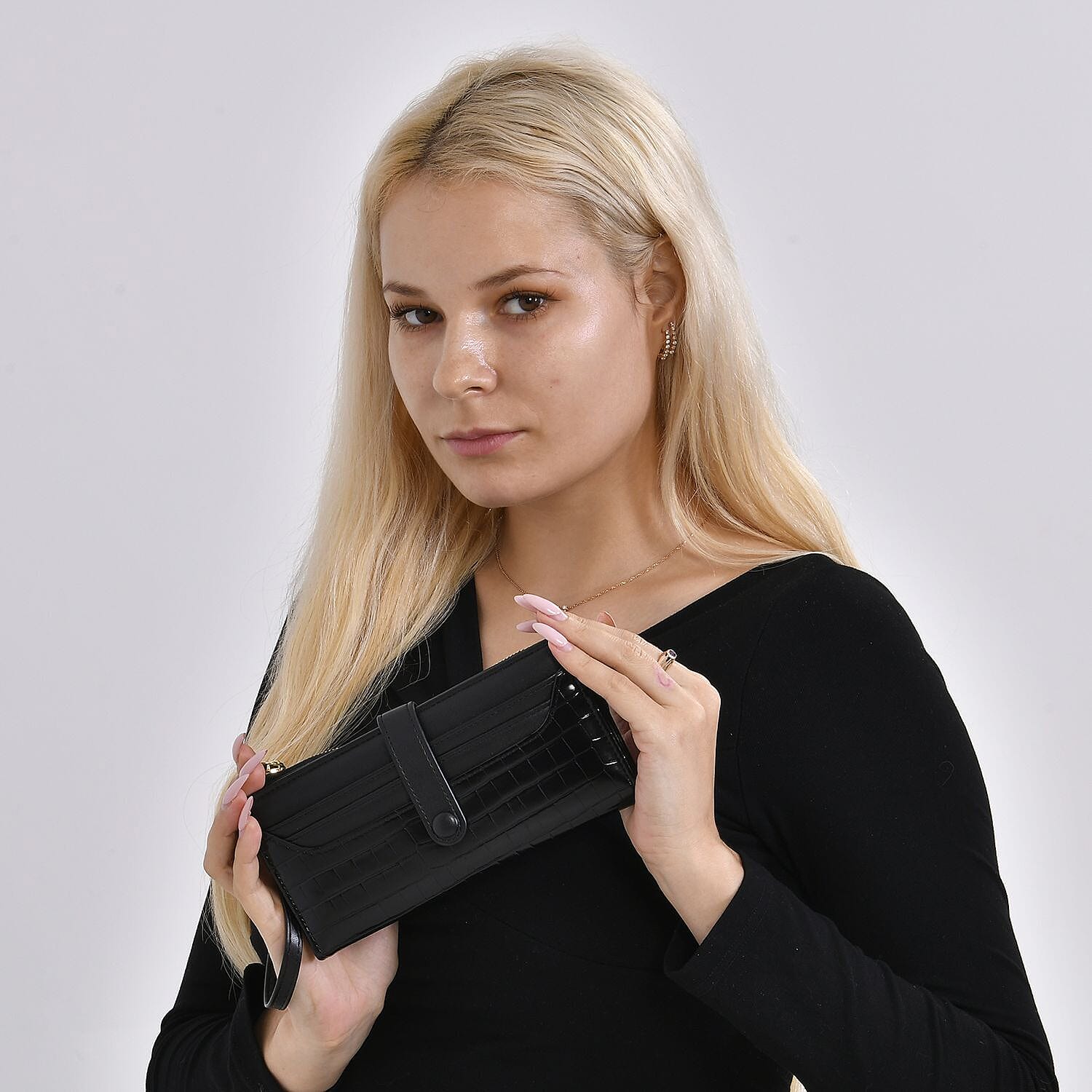 PU Croco Embossed Wallet - Black - 7656387 - TJC