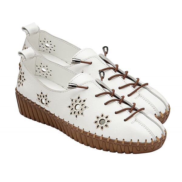 Lotus White Leather Slip-On Shoes - 1697883842 - TJC