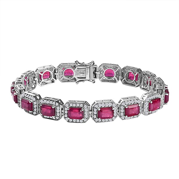 African Ruby and White Zircon Statement Bracelet (Size - 8 Inch) in ...