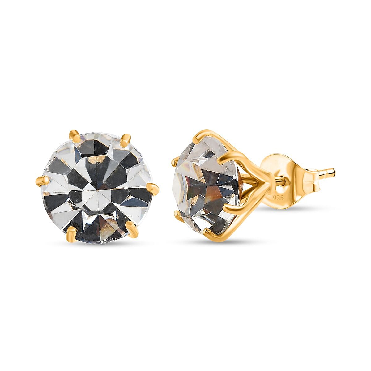 White Finest Austrian Crystal Solitaire Stud Earrings in 18K Vermeil ...