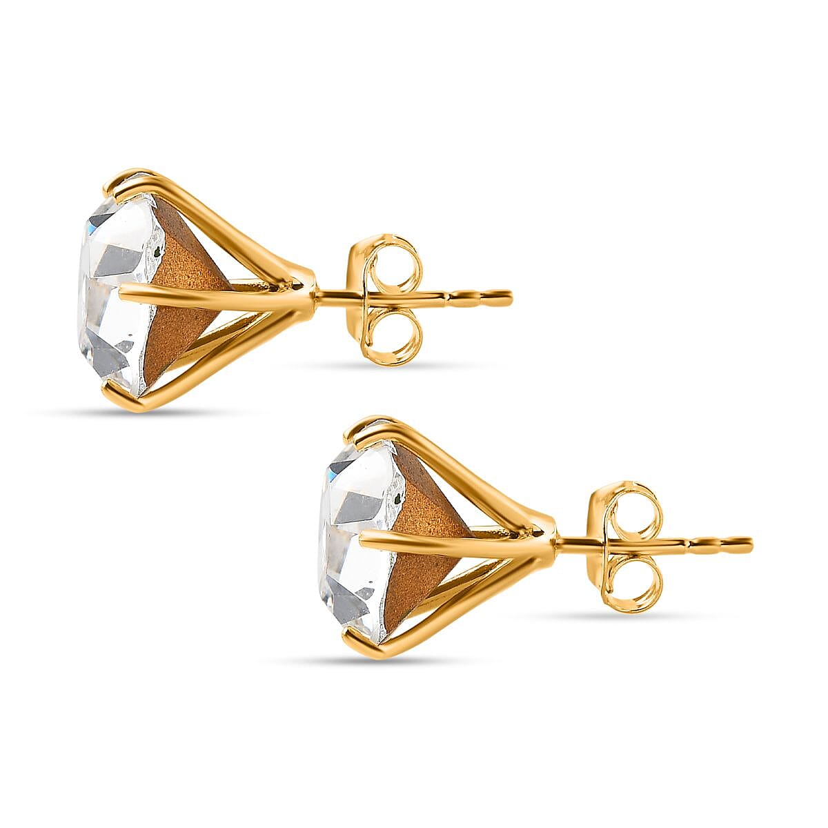White Finest Austrian Crystal Solitaire Stud Earrings in 18K Vermeil ...