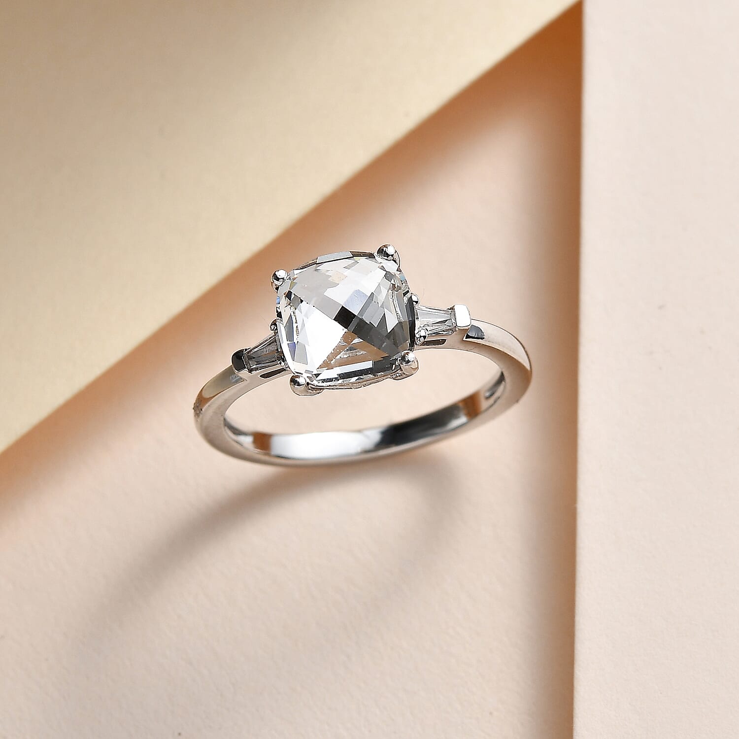 White Finest Austrian Crystal & White Cubic Zirconia Ring in Platinum ...