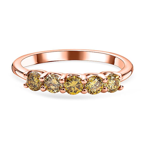 14K Rose Gold I1-I2 Natural Olive Green Diamond 5 Stone Ring 0.50 ct ...