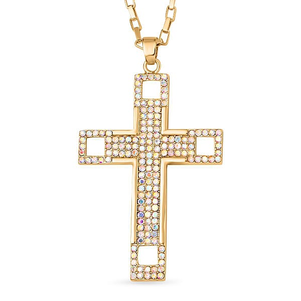 Simulated Mystic Austrian White Crystal Cross Necklace (Size - 24 ...