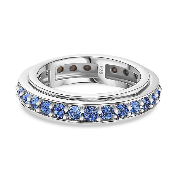 Sapphire Finest Crystal Band Spinner Ring in Platinum Overlay Sterling ...