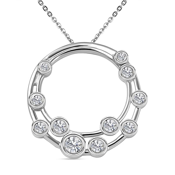 Moissanite Bubble Circle Pendant in Platinum Overlay Sterling Silver 1. ...