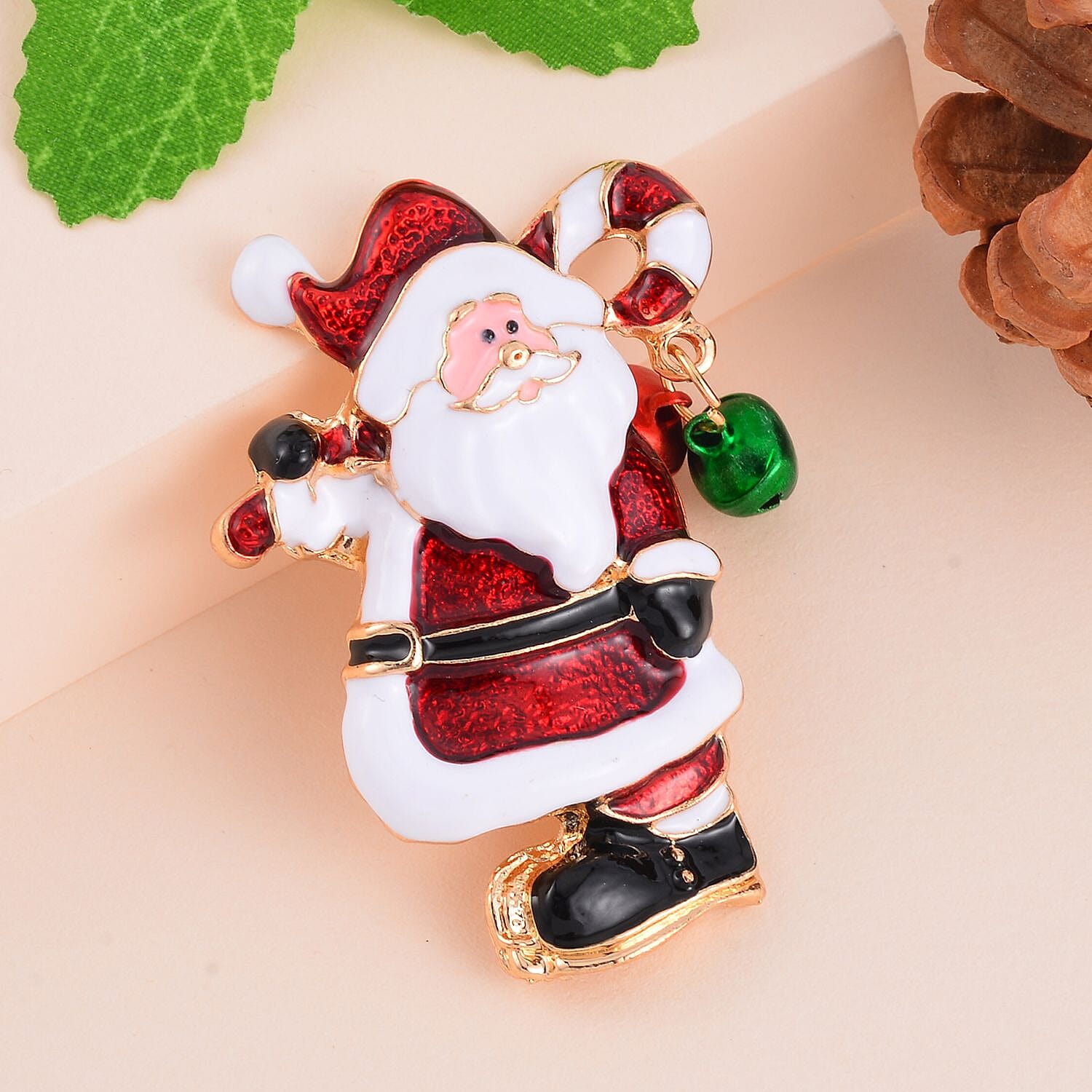 Santa Brooch With Enamelled Detailing - 7665618 - TJC