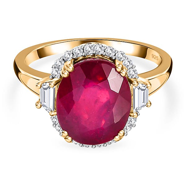 African Ruby & Natural Zircon Ring in 18K Vermeil YG Plated Sterling ...