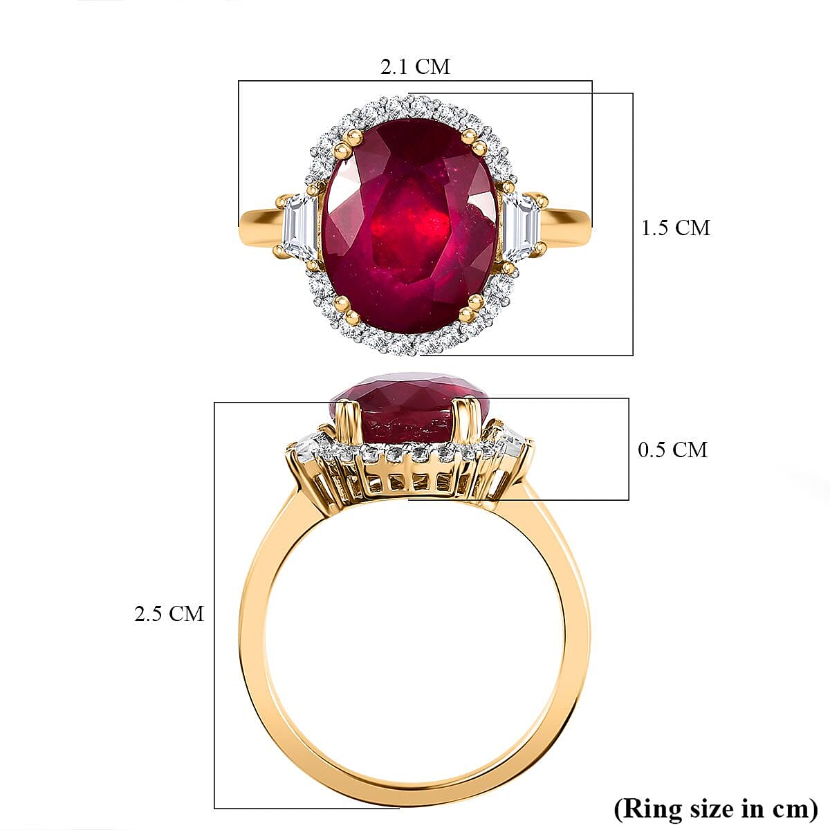 African Ruby & Natural Zircon Ring in 18K Vermeil YG Plated Sterling ...