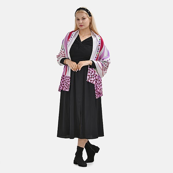 La Marey Mulberry Silk Printed Scarf - Pink and White - 7668709 - TJC