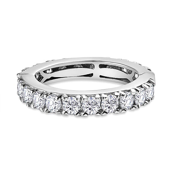 Moissanite Full Eternity Band Ring in Platinum Overlay Sterling Silver ...
