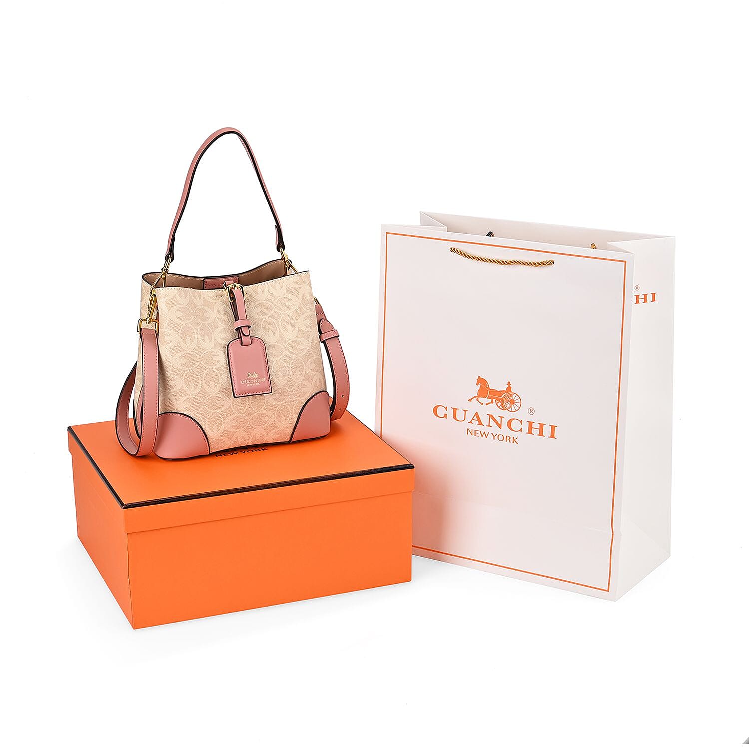 Guanchi Crossbody Bag with Exterior Zipped Pocket - Off White & Pink ...