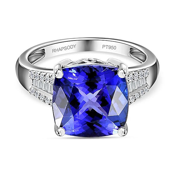 RHAPSODY 950 Platinum AAAA Tanzanite and Diamond VS EF Ring 6.99 ct ...