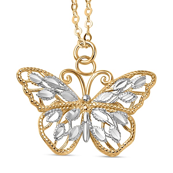 9K Yellow Gold Butterfly Necklace (Size - 20) - 7673013 - TJC