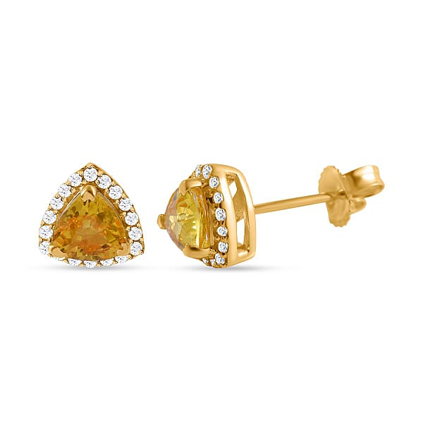 9K Yellow Gold AA Yellow Sapphire and Diamond Earrings 1.20 ct ...