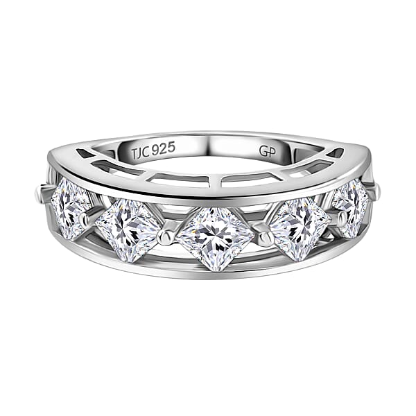GP Art Deco Collection Moissanite Band Ring in Platinum Overlay ...