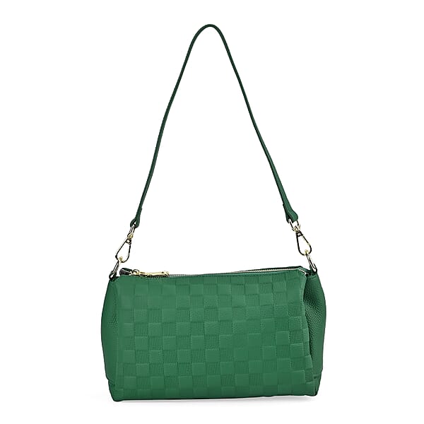 3D Checker Embossed Pattern Genuine Leather Crossbody Bag - Green ...