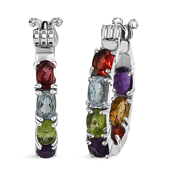 Multi Gemstone Hoop Earrings 5.90 Ct - 7677547 - TJC