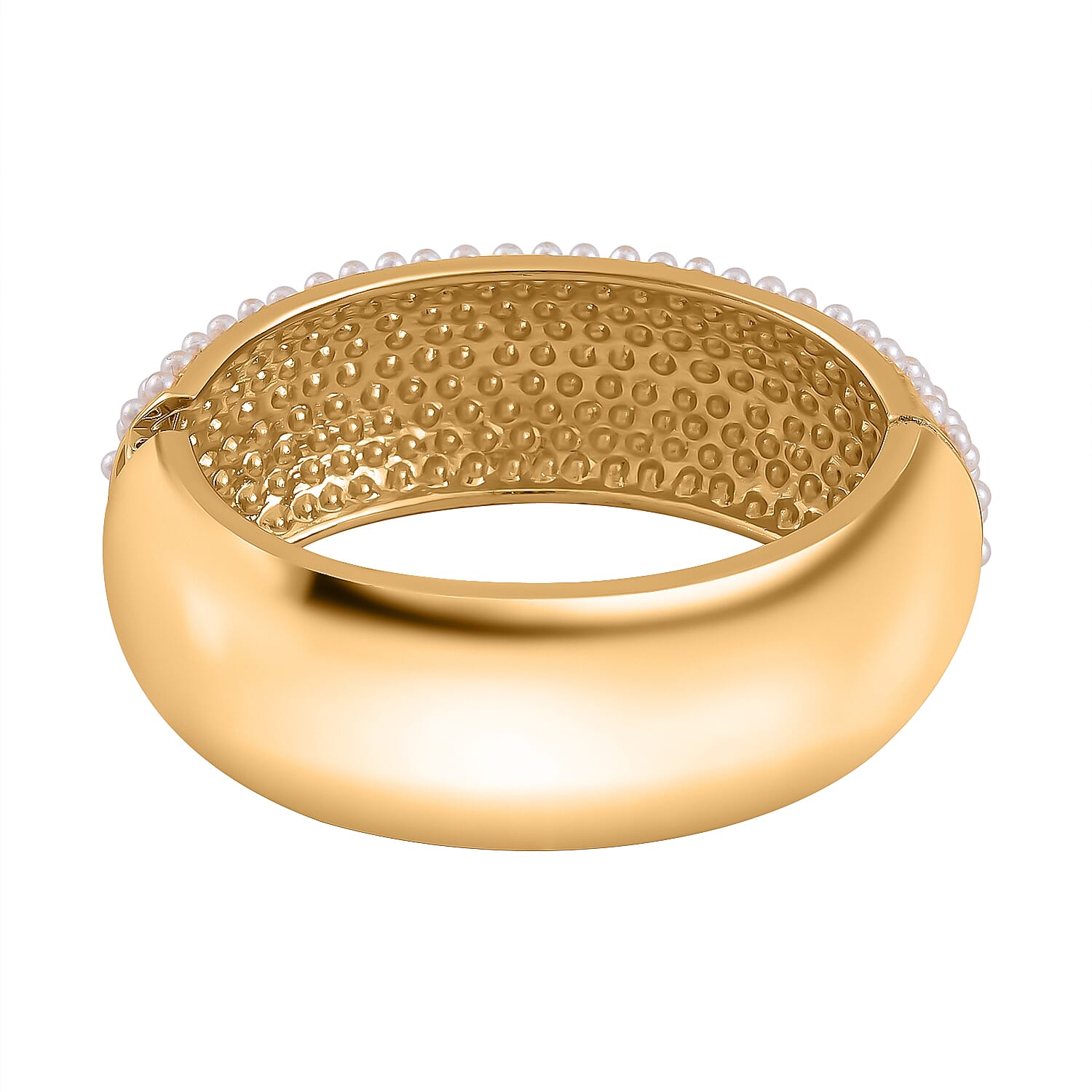 Designer Inspired - Simulated Akoya Pearl Cuff Bangle in Gold Tone ...