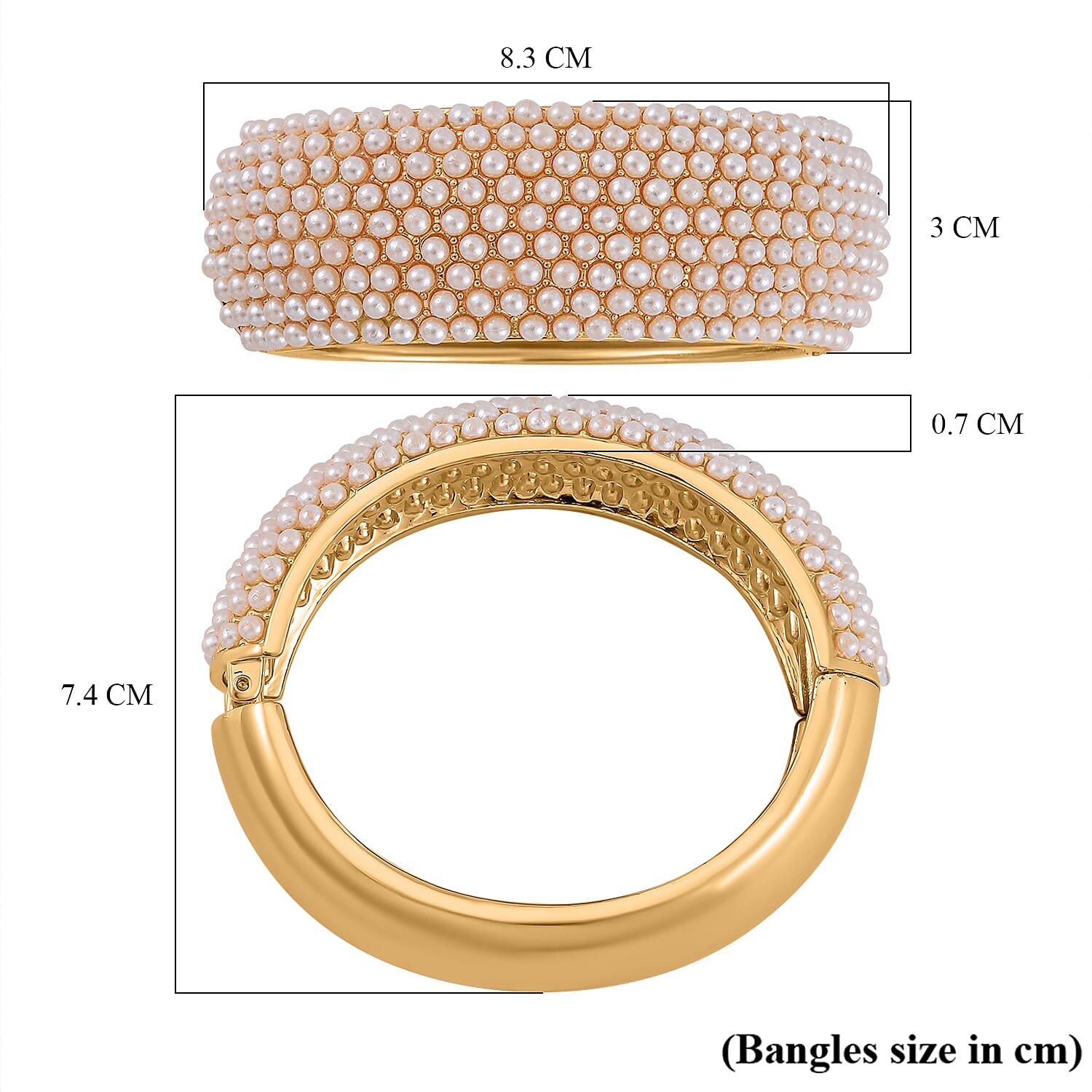 Designer Inspired - Simulated Akoya Pearl Cuff Bangle in Gold Tone ...